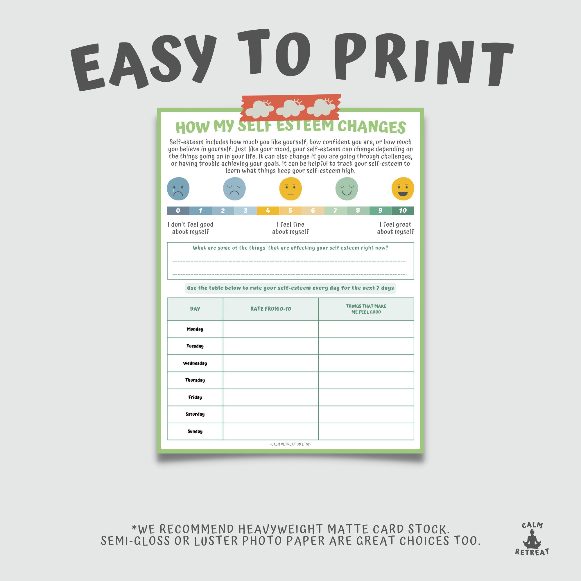 Self-esteem Worksheet for Kids Teens, How My Self Esteem Changes, Self ...