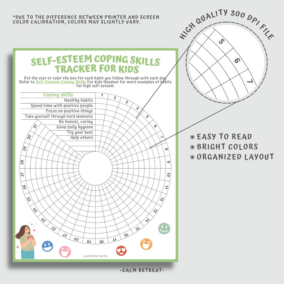 Self-esteem Coping Skills Tracker for Kids Fillable Worksheet Mental ...