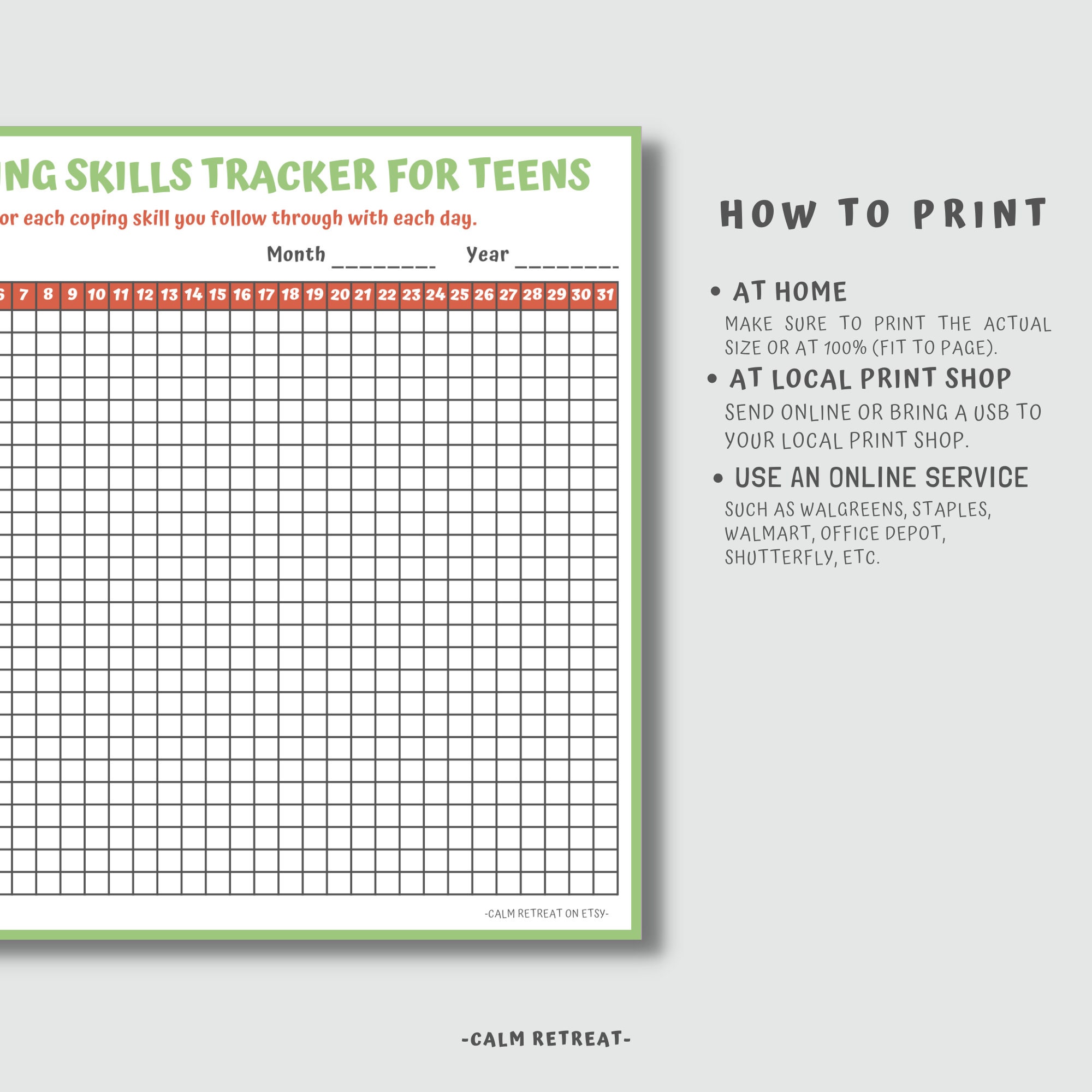 Coping Skills Tracker for Teens, Worksheet for Kids Teens, Growth ... Coping Skills Tracker for Teens, Worksheet for Kids Teens, Growth ...