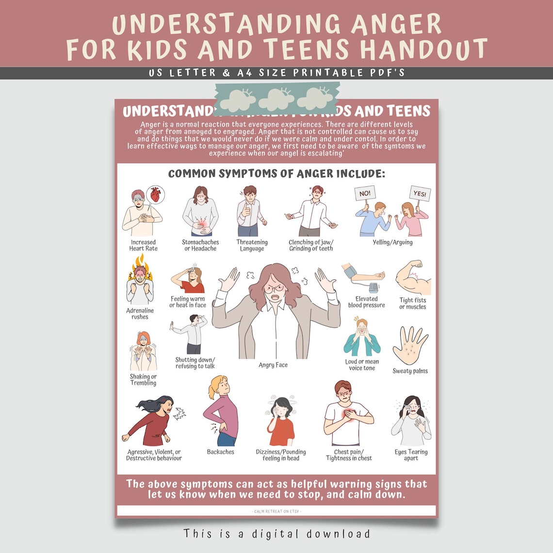 Anger Printable Handout for Kids & Teens, Understanding Anger Relief ...