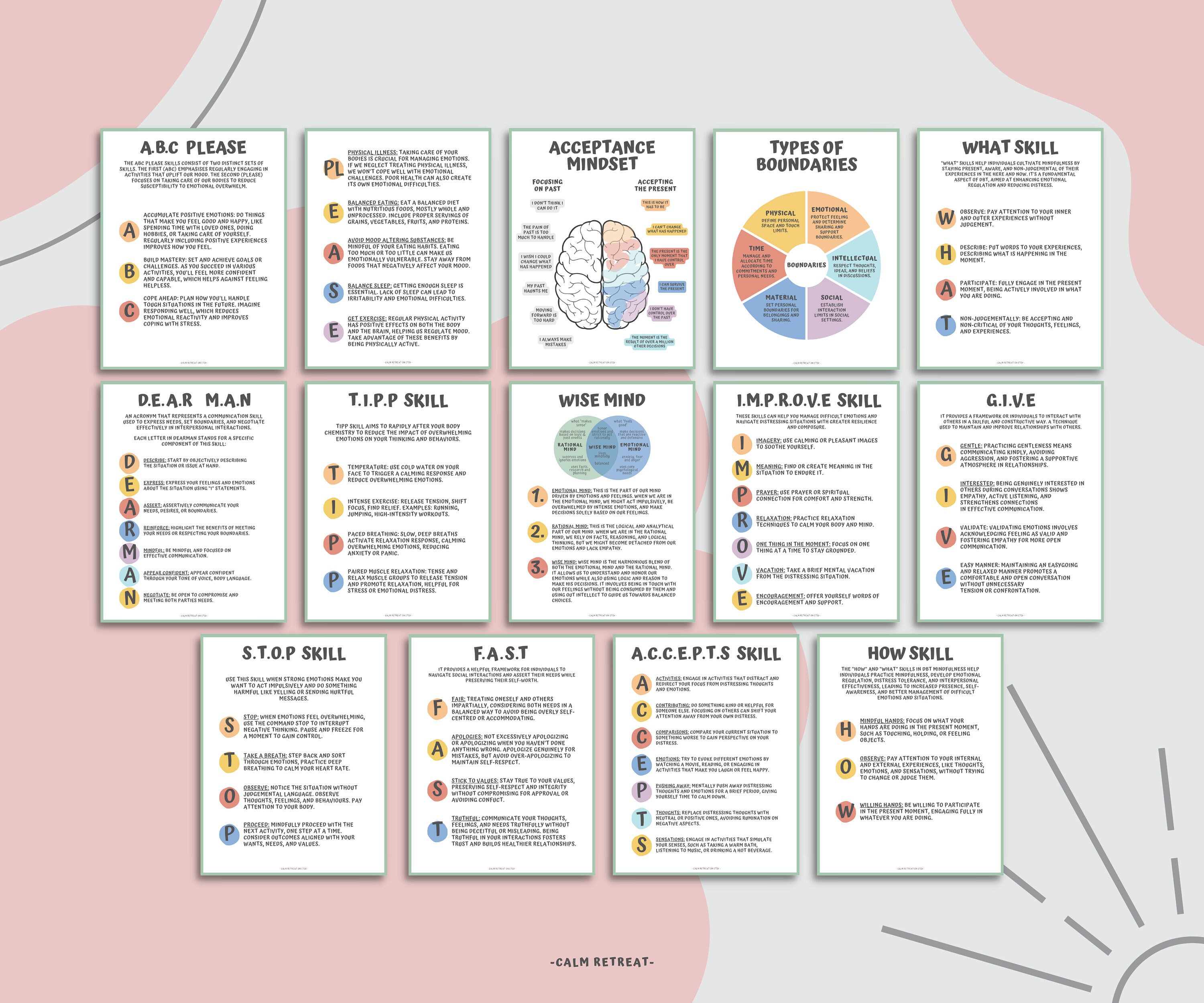 14 DBT Coping Skills Posters, Dialectical Behavior Therapy, Trauma ...