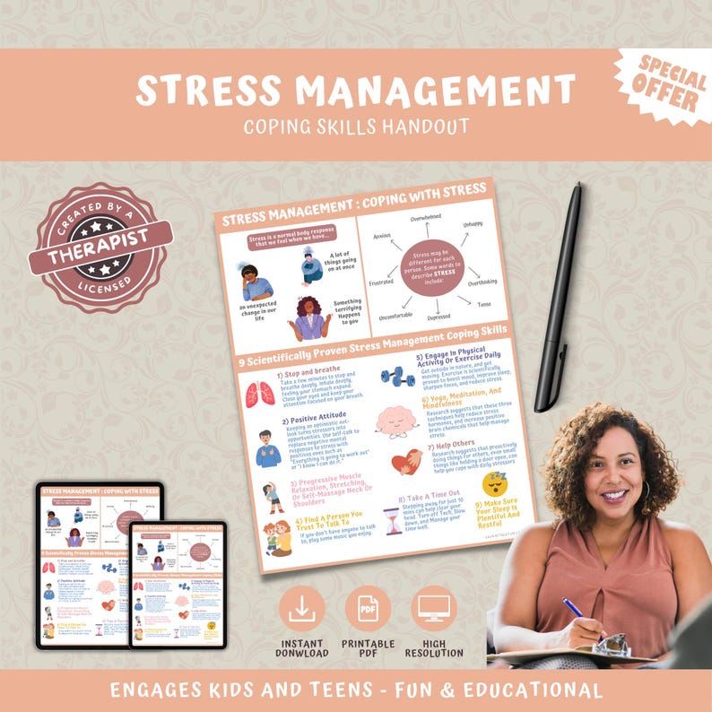 Stress Management Coping Skills Handout: Mental Health Printable (PDF ...