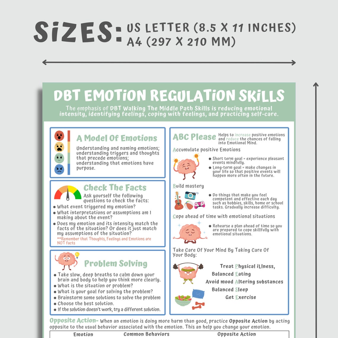 DBT Emotion Regulation Skills Handout: Therapy Counseling Poster (PDF ...