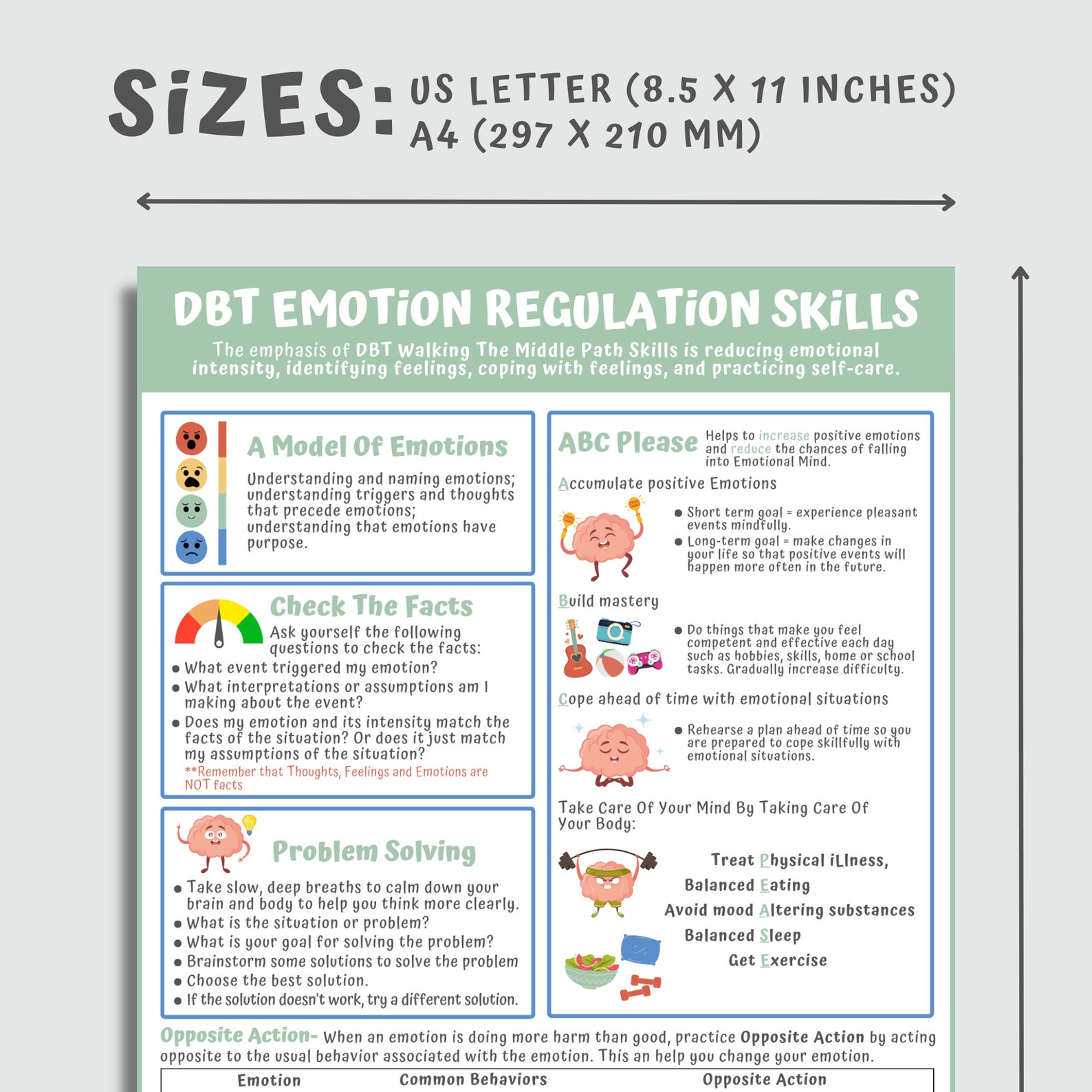 DBT Emotion Regulation Skills Handout: Therapy Counseling Poster (PDF ...