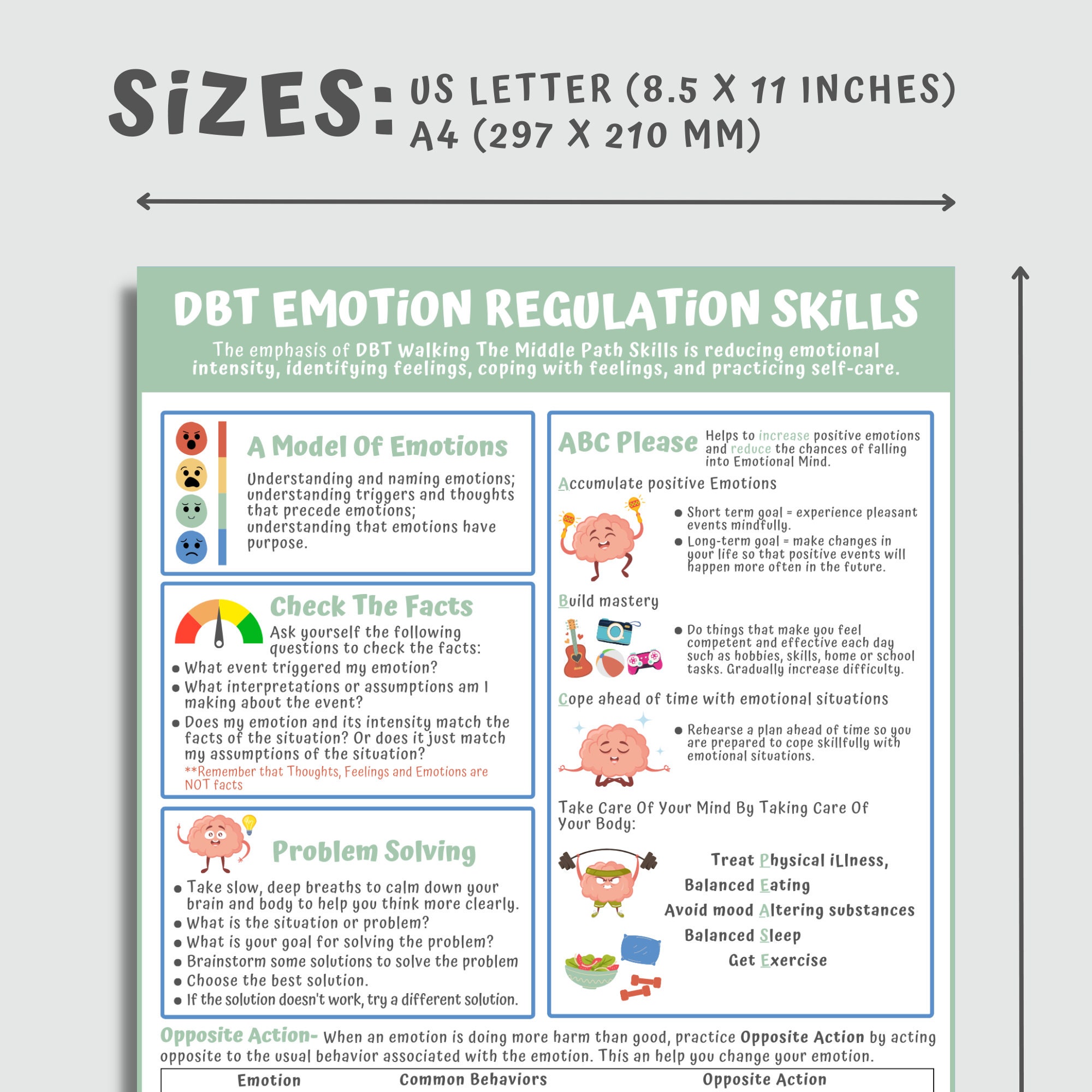 DBT Emotion Regulation Skills Handout: Therapy Counseling Poster (PDF ...