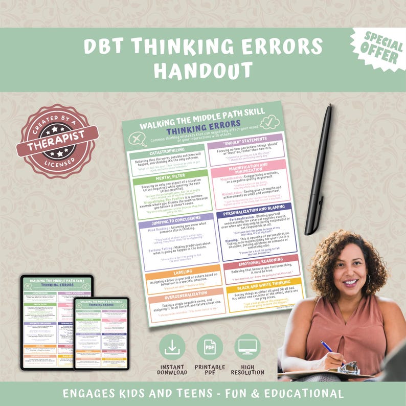 DBT Cognitive Distortions Handout: Thinking Errors, Middle Path Skill ...