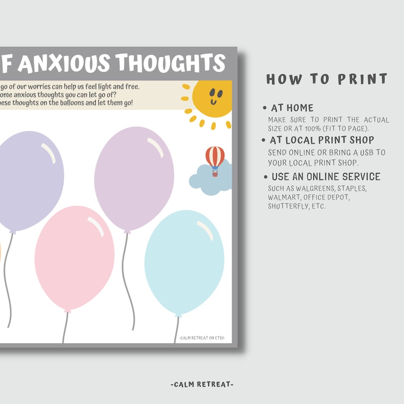 Anxiety Worksheet: Letting Go of Anxious Thoughts (digital Download) - Etsy