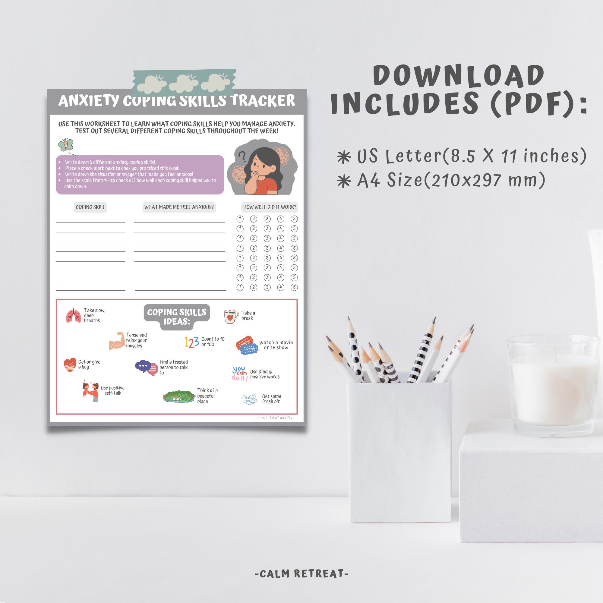 Anxiety Coping Skills Tracker Worksheet for Kids (digital Download) - Etsy