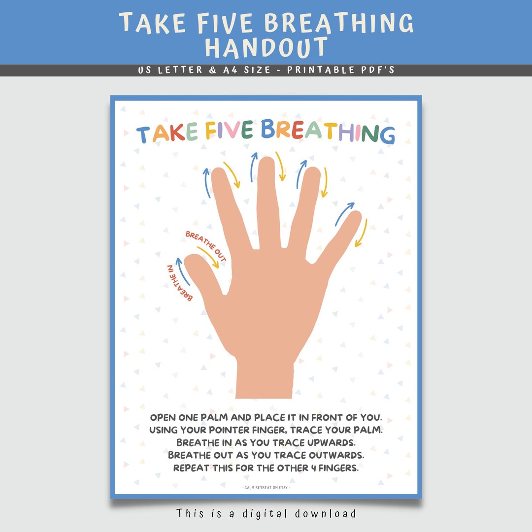 Five Breathing Poster, Calming Corner, Feeling Poster, Therapy Office ...