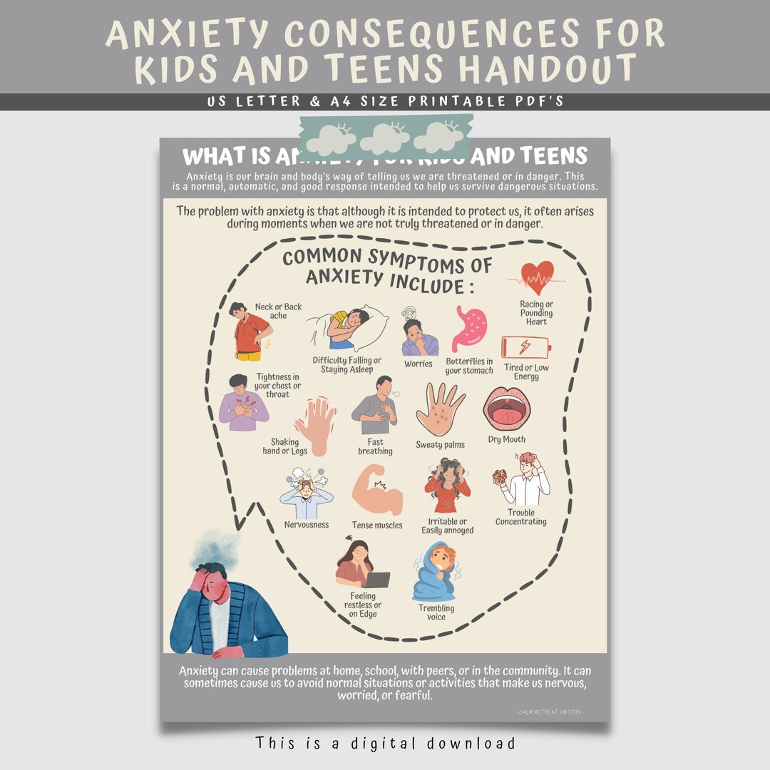 Anxiety Symptoms Handout for Kids & Teens: Mental Health Awareness ...