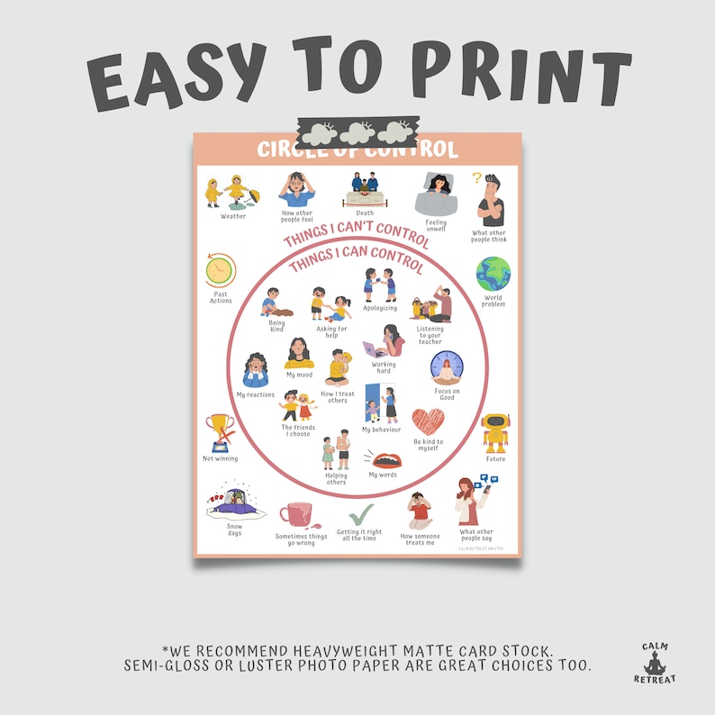 Circle of Control Handout: Mental Health Poster for Kids & Teens (PDF ...