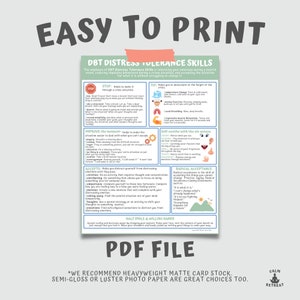 DBT Distress Tolerance Coping Skills Handout Poster, Dialectical ...