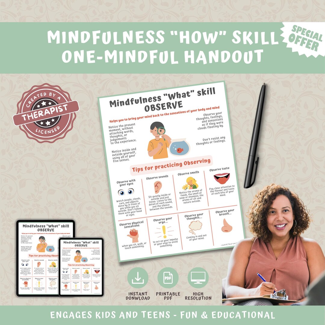 DBT Mindfulness Handout: One-mindfully Skill, Therapy Counseling Poster ...