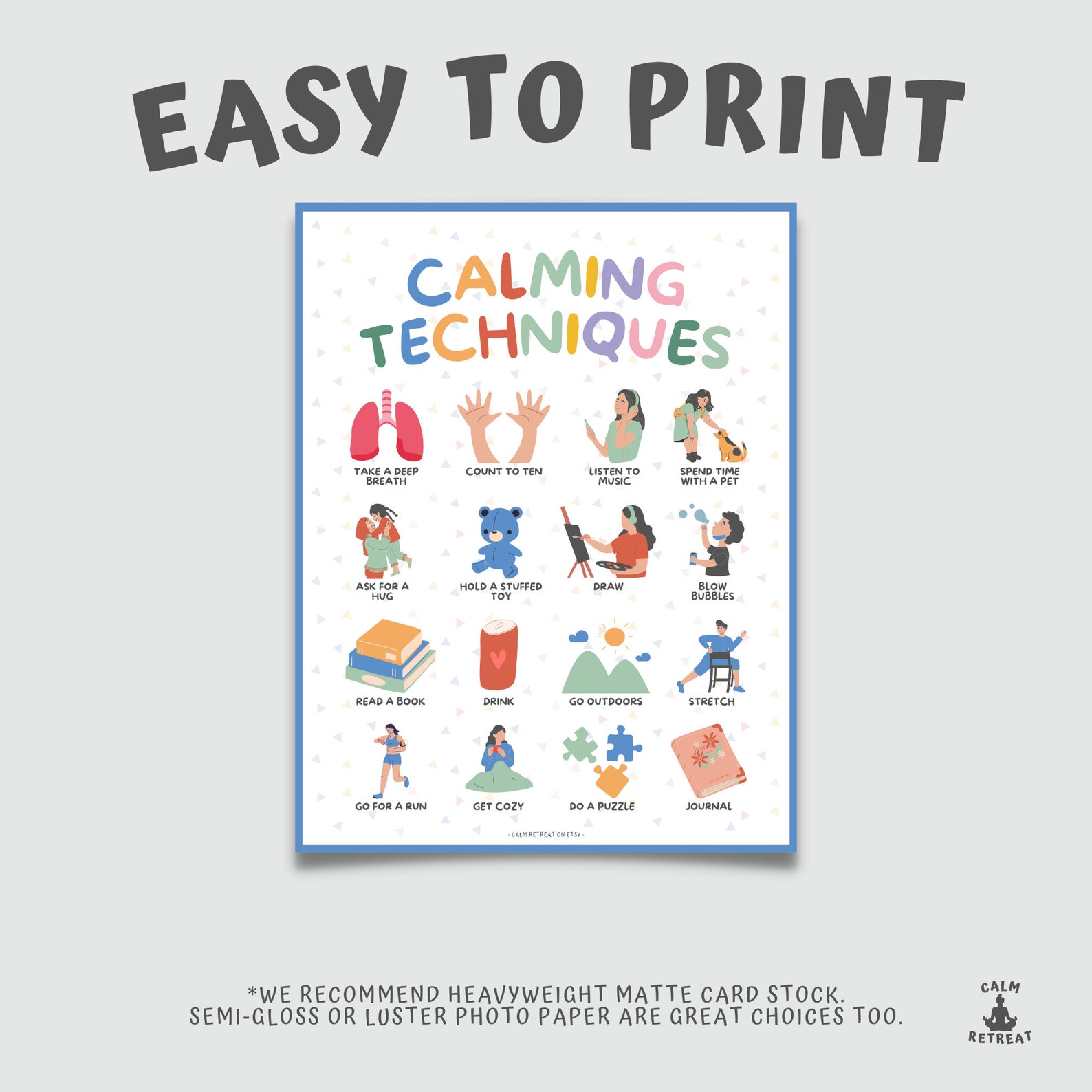 Calming Techniques Poster, Coping Techniques Wall Art for Kids, Calm ...