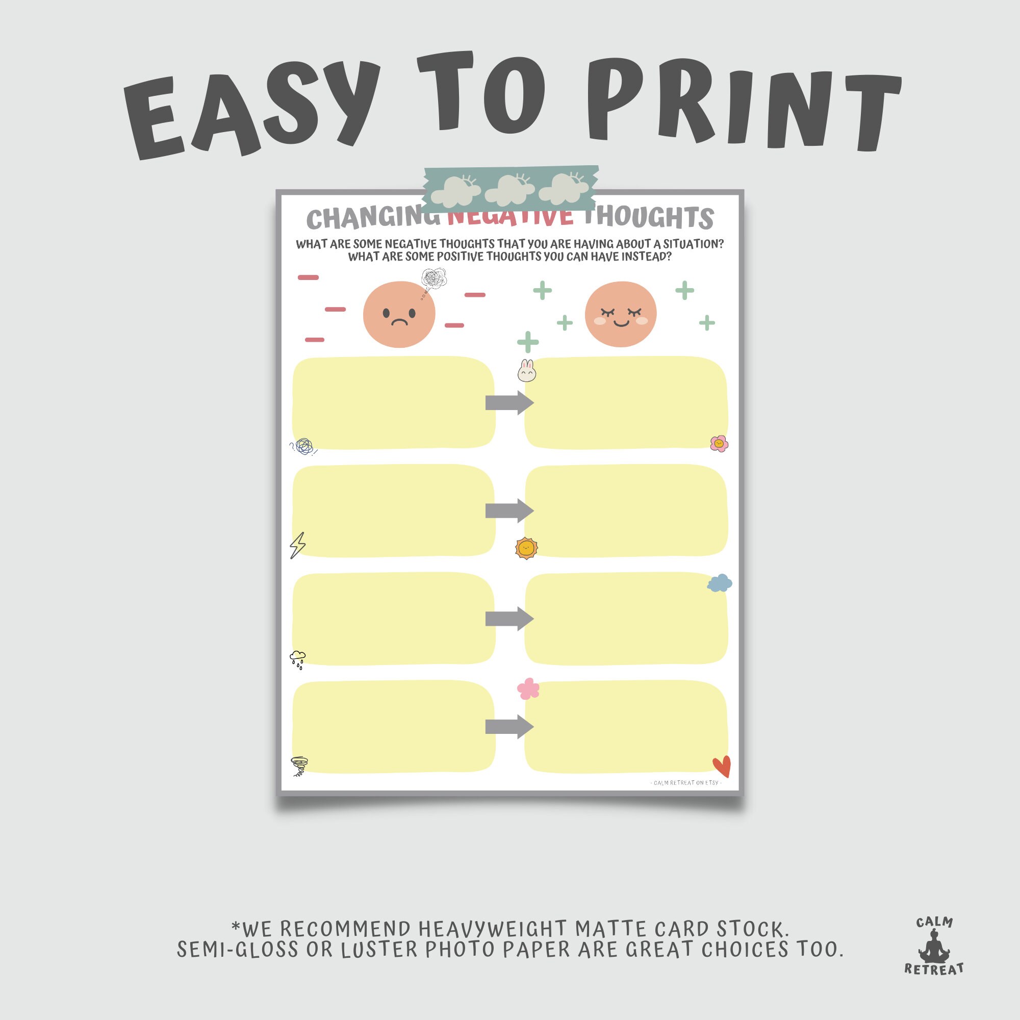 Changing Negative Thoughts Worksheet: CBT Skills for Kids (digital ...