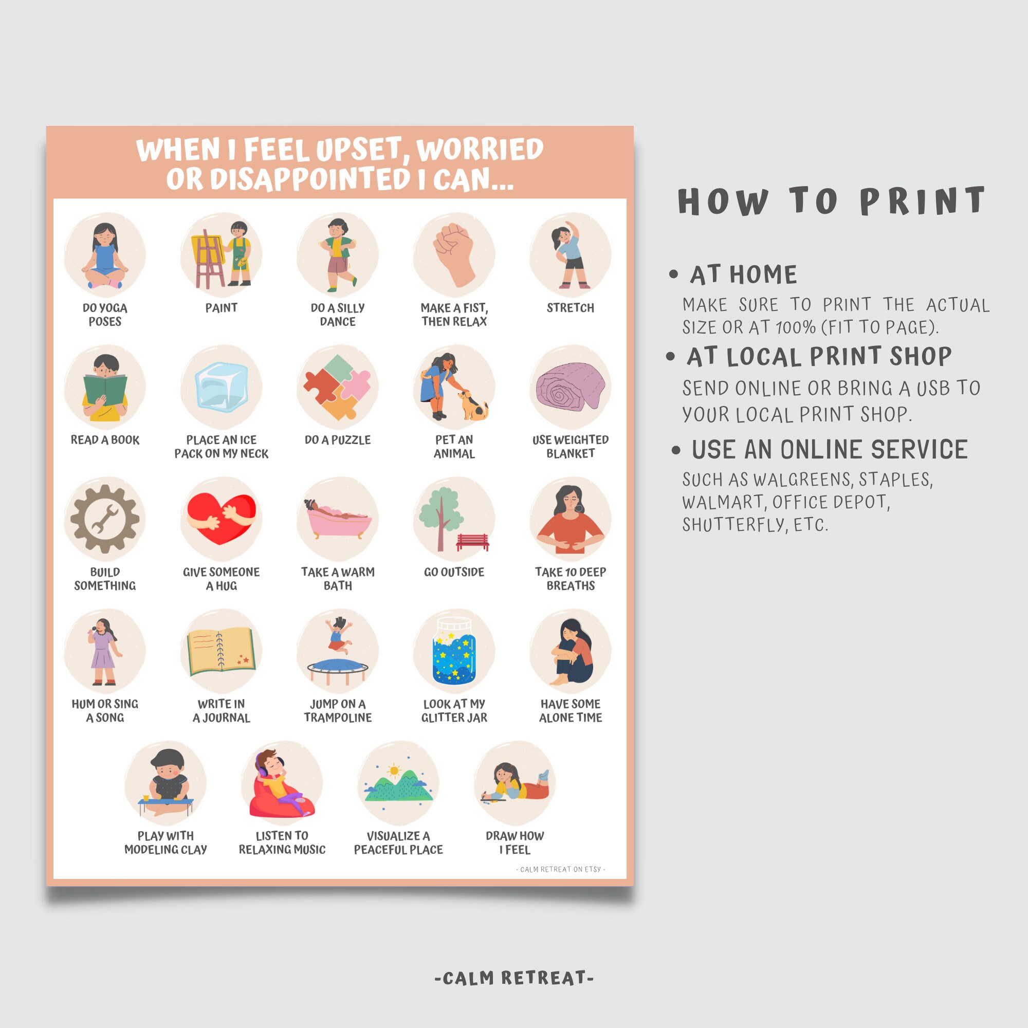 Grounding Strategies for Kids Teens, Calming Techniques Chart, Calm ...