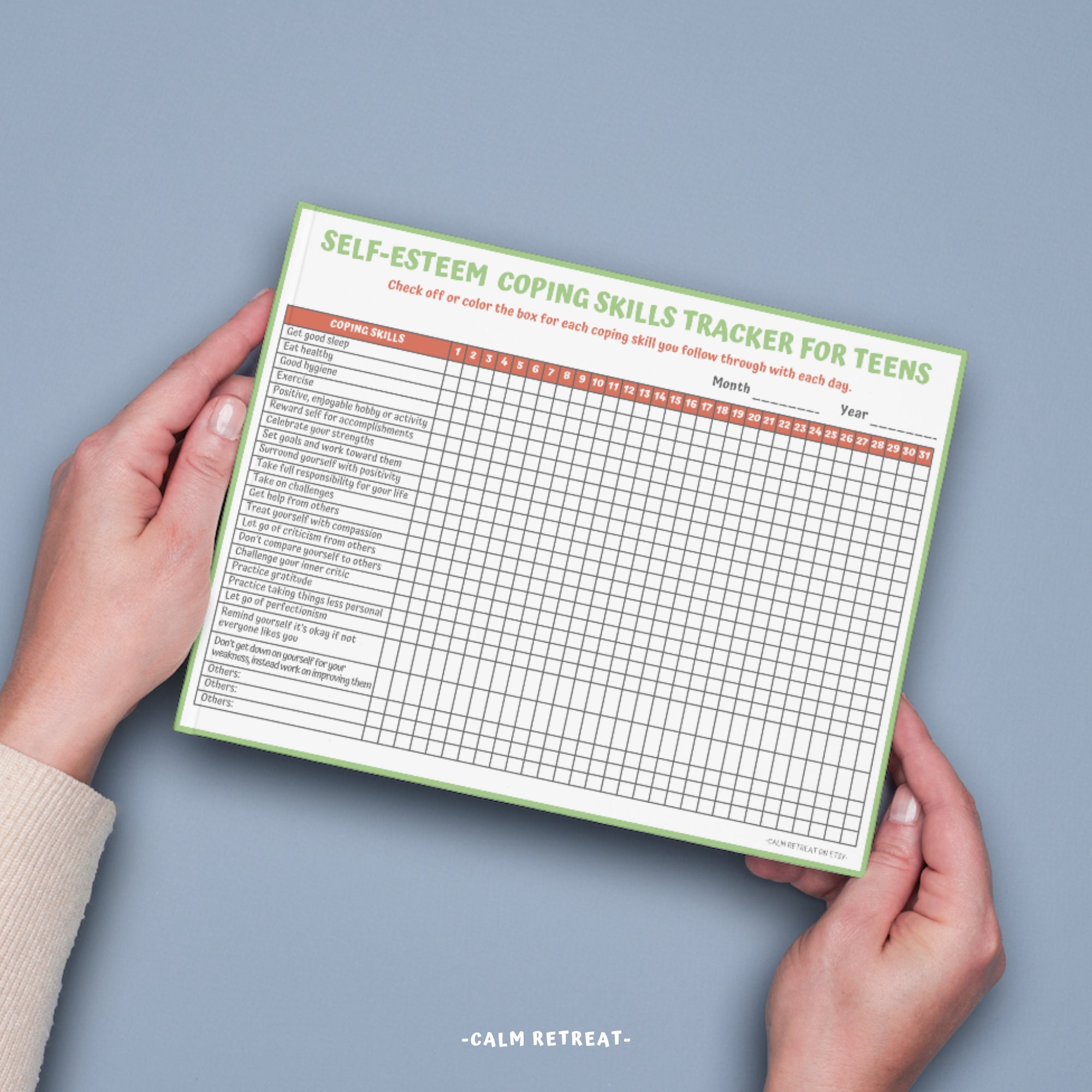 Coping Skills Tracker for Teens, Worksheet for Kids Teens, Growth ...