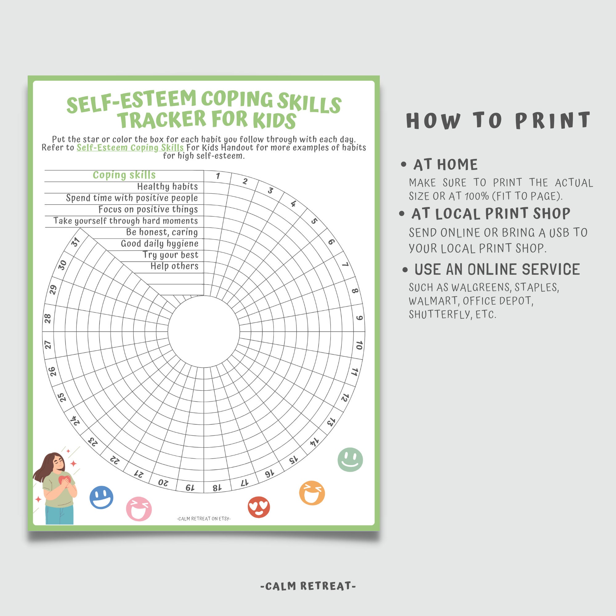 Self-esteem Coping Skills Tracker for Kids Fillable Worksheet Mental ...