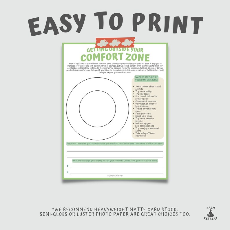 Self-esteem Worksheet: Comfort Zone Activity (digital Download) - Etsy