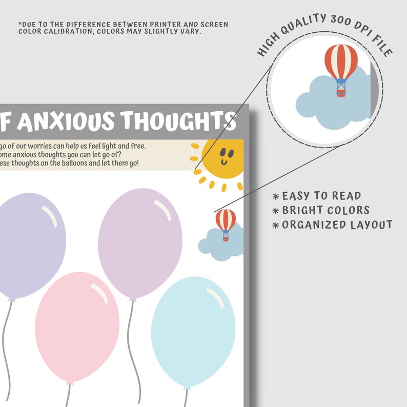 Anxiety Worksheet: Letting Go of Anxious Thoughts (digital Download) - Etsy