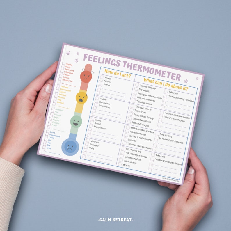 Feelings Thermometer Worksheet, Printable Coping Skills Worksheets for ...