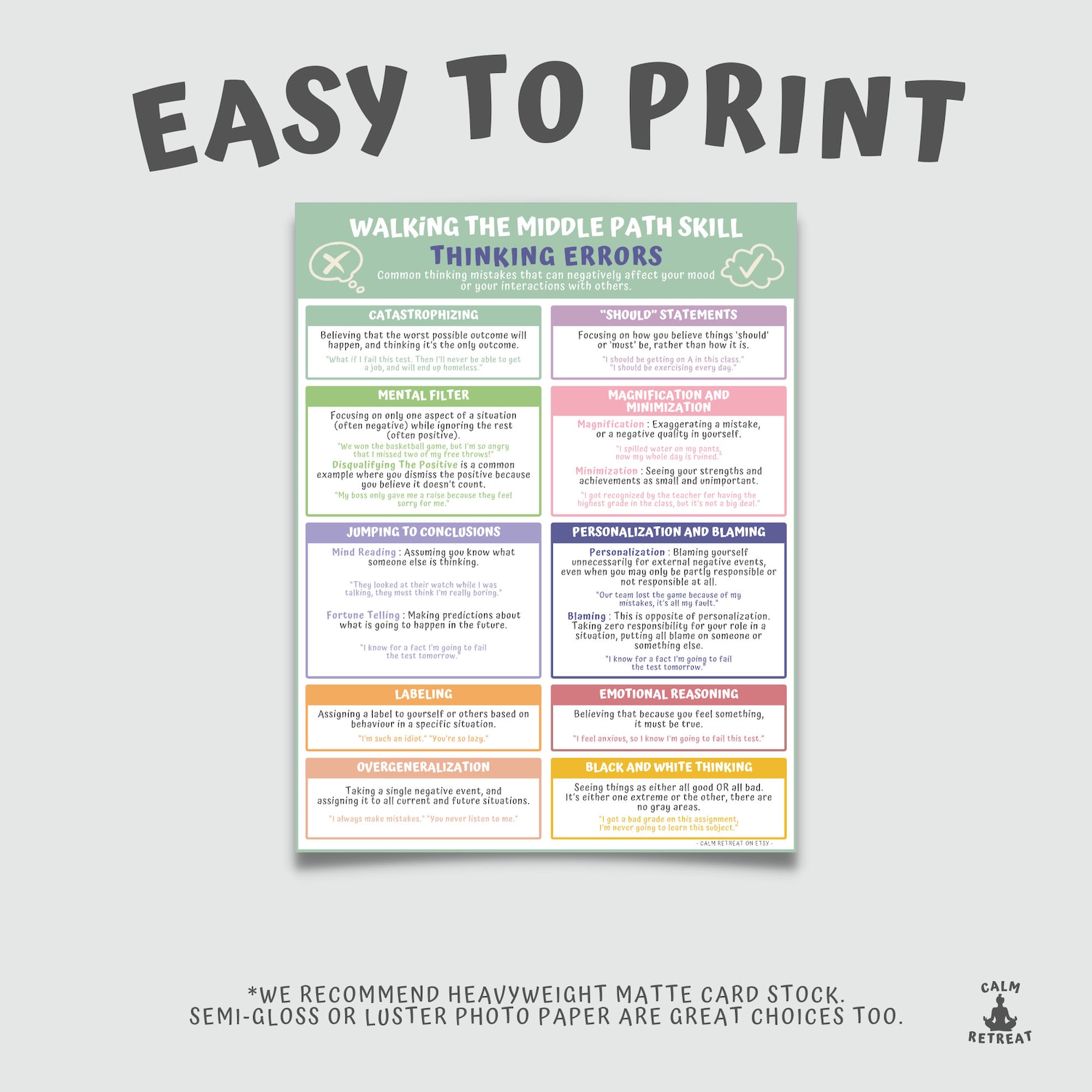 Walking the Middle Path DBT Skill, DBT Thinking Errors Handout ...