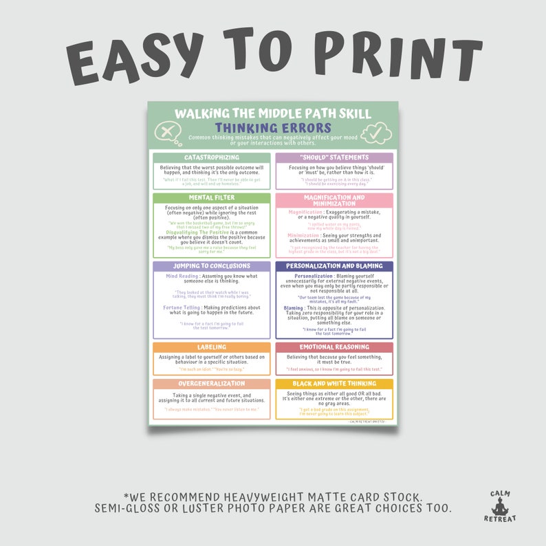 Walking the Middle Path DBT Skill, DBT Thinking Errors Handout ...