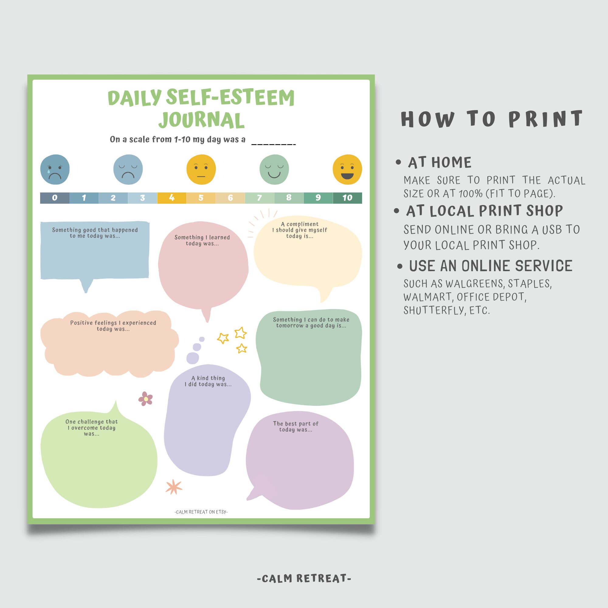 Self-esteem Journal Worksheet for Kids & Teens (digital Download) - Etsy