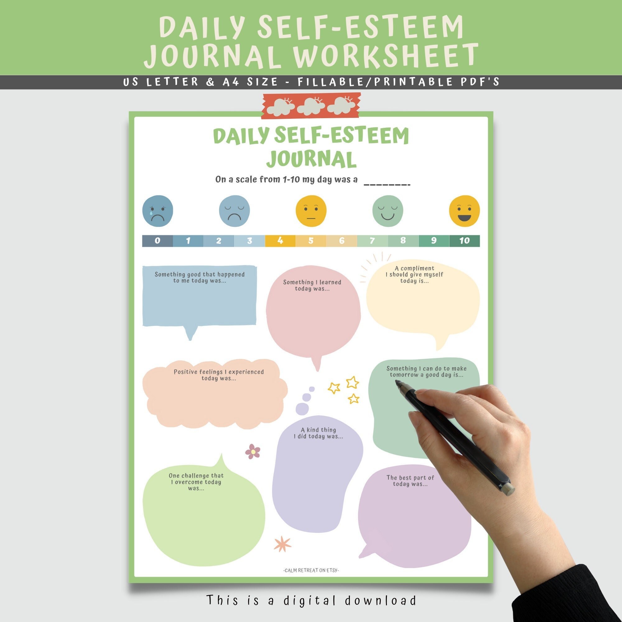 Self-esteem Journal Worksheet for Kids & Teens (digital Download) - Etsy