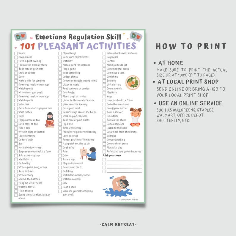 DBT Pleasant Activities List Worksheet, Dialectical Behavior Therapy ...