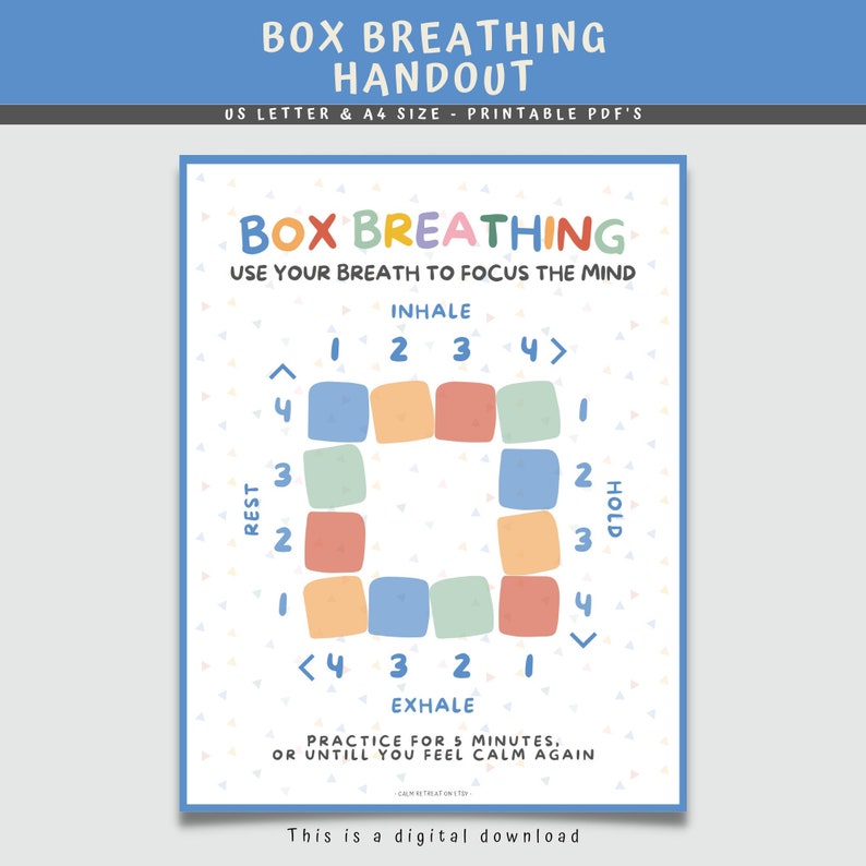 Box Breathing Poster, Calming Corner Poster, Breathing Poster ...