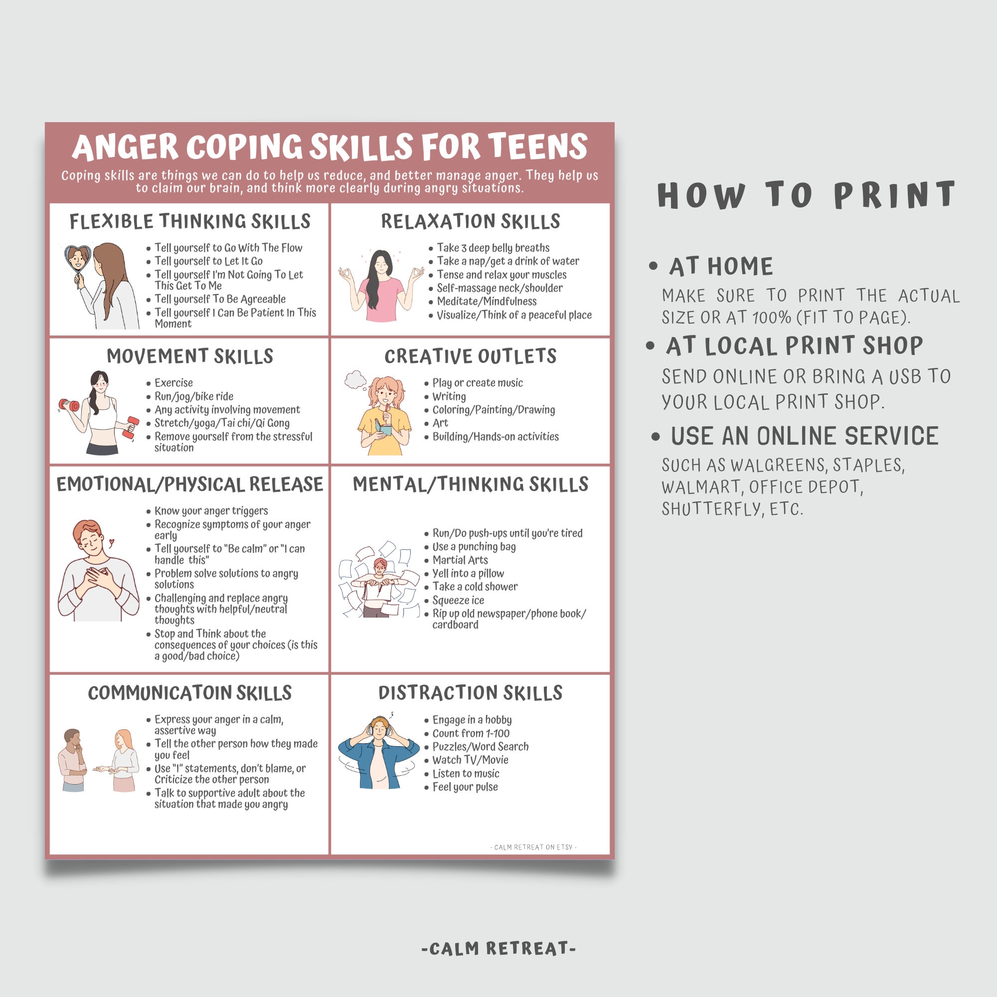 Anger Management Print, Anger Coping Skills for Kids & Teens, Anger ...