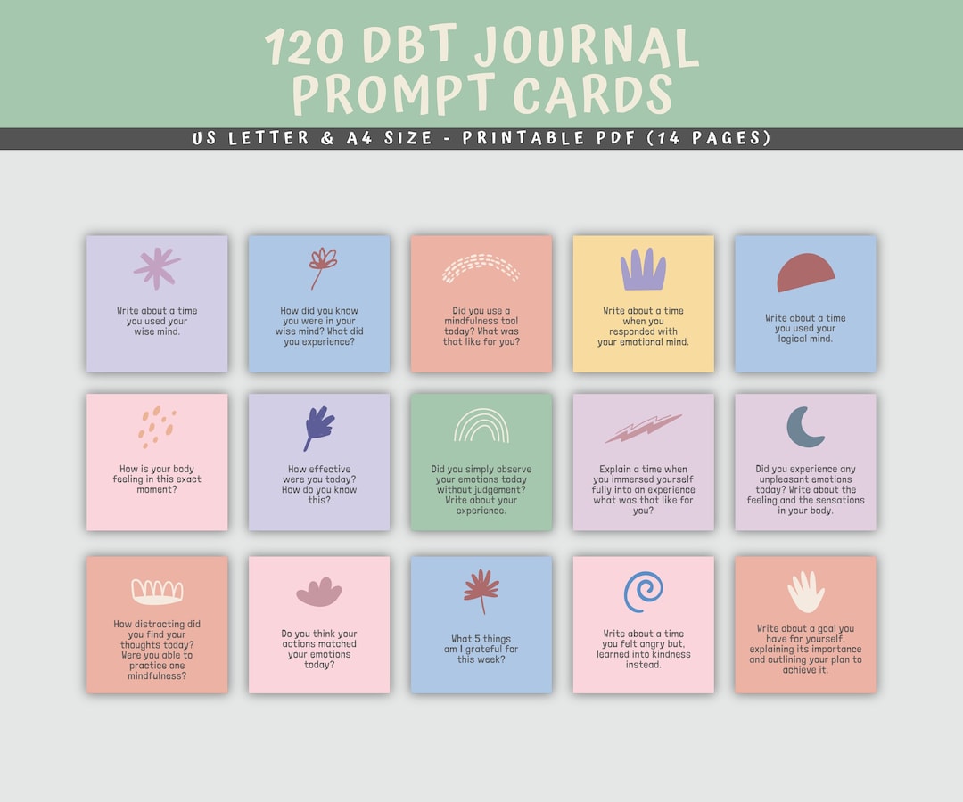 DBT Journal Prompts, Emotional Regulation, Mindfulness, Distress ...