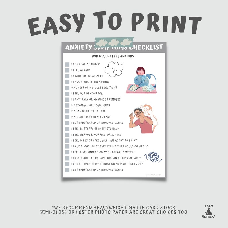 Anxiety Symptoms Checklist Worksheet for Kids & Teens, Worry Anxiety ...