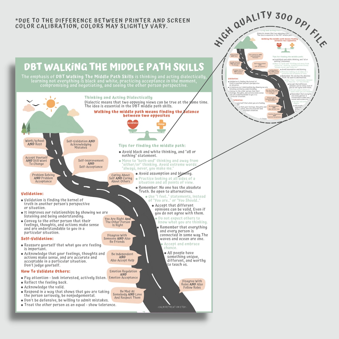 DBT Walking the Middle Path Skills Handout: Therapy Counseling Poster ...