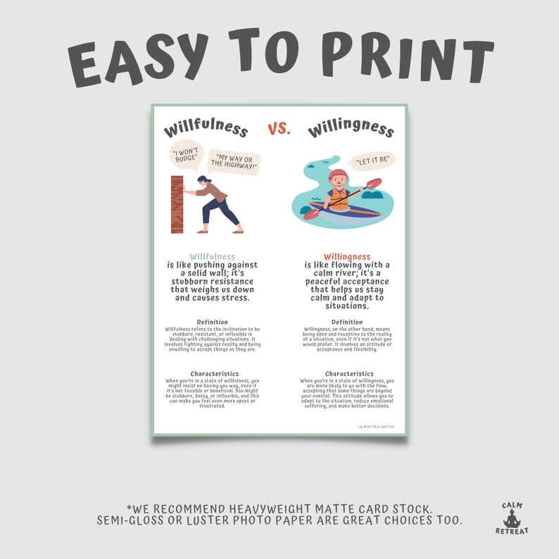 DBT Willfulness Vs Willingness Handout: Therapist Office Decor (PDF ...