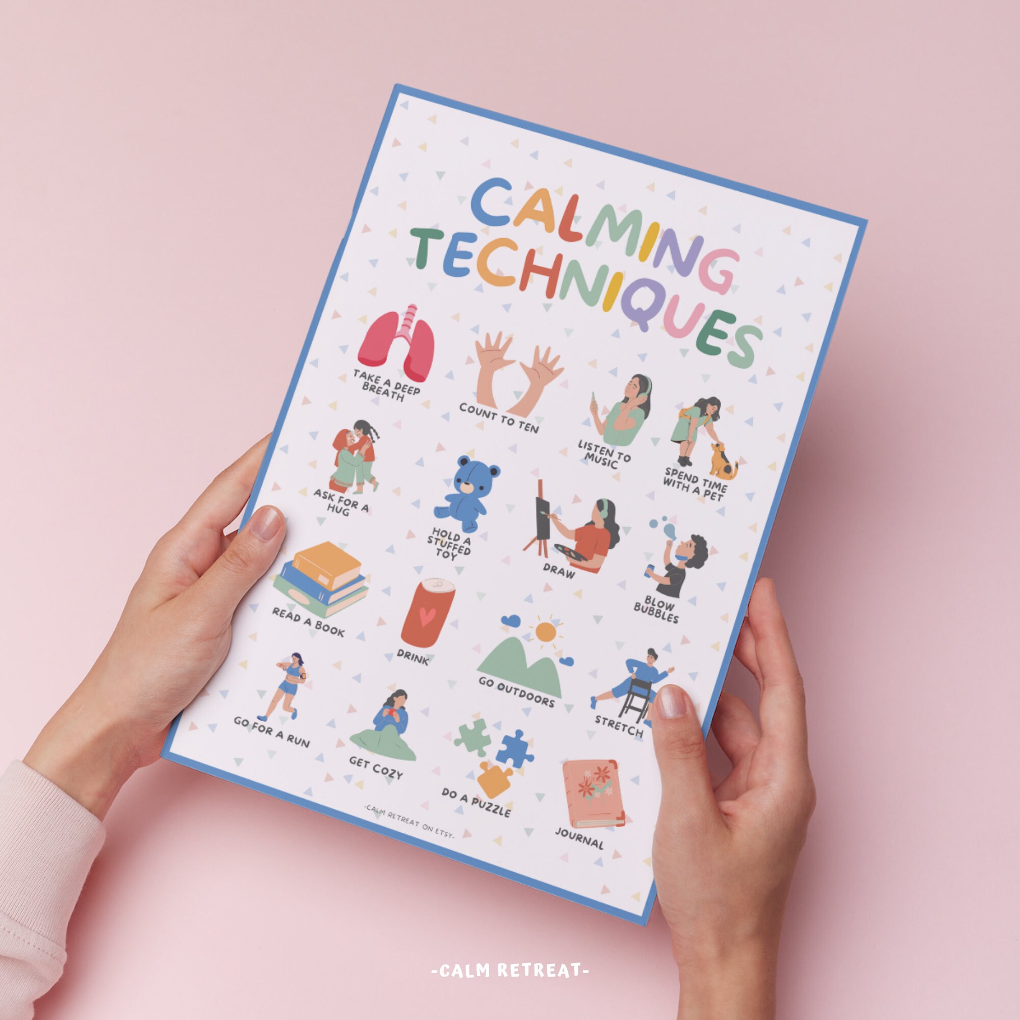 Calming Techniques Poster, Coping Techniques Wall Art for Kids, Calm ...