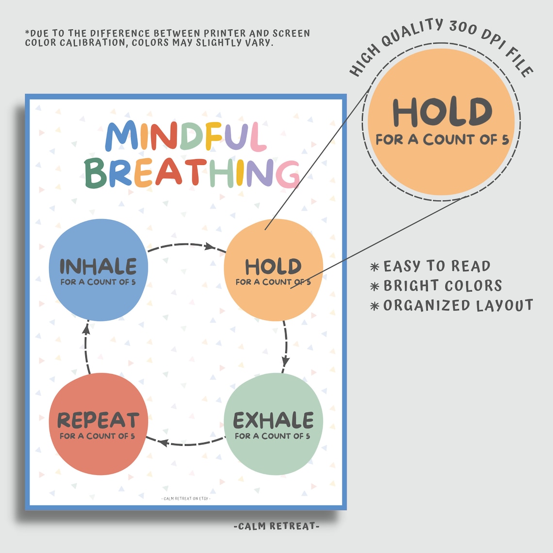 Mindful Breathing Poster, Calming Corner, Feeling Poster, Therapy ...