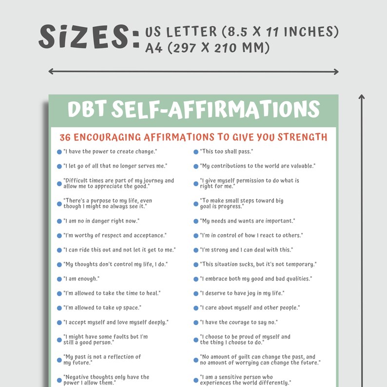 DBT Self-affirmations, PTSD, BPD, Bipolar, Depression, Anxiety ...