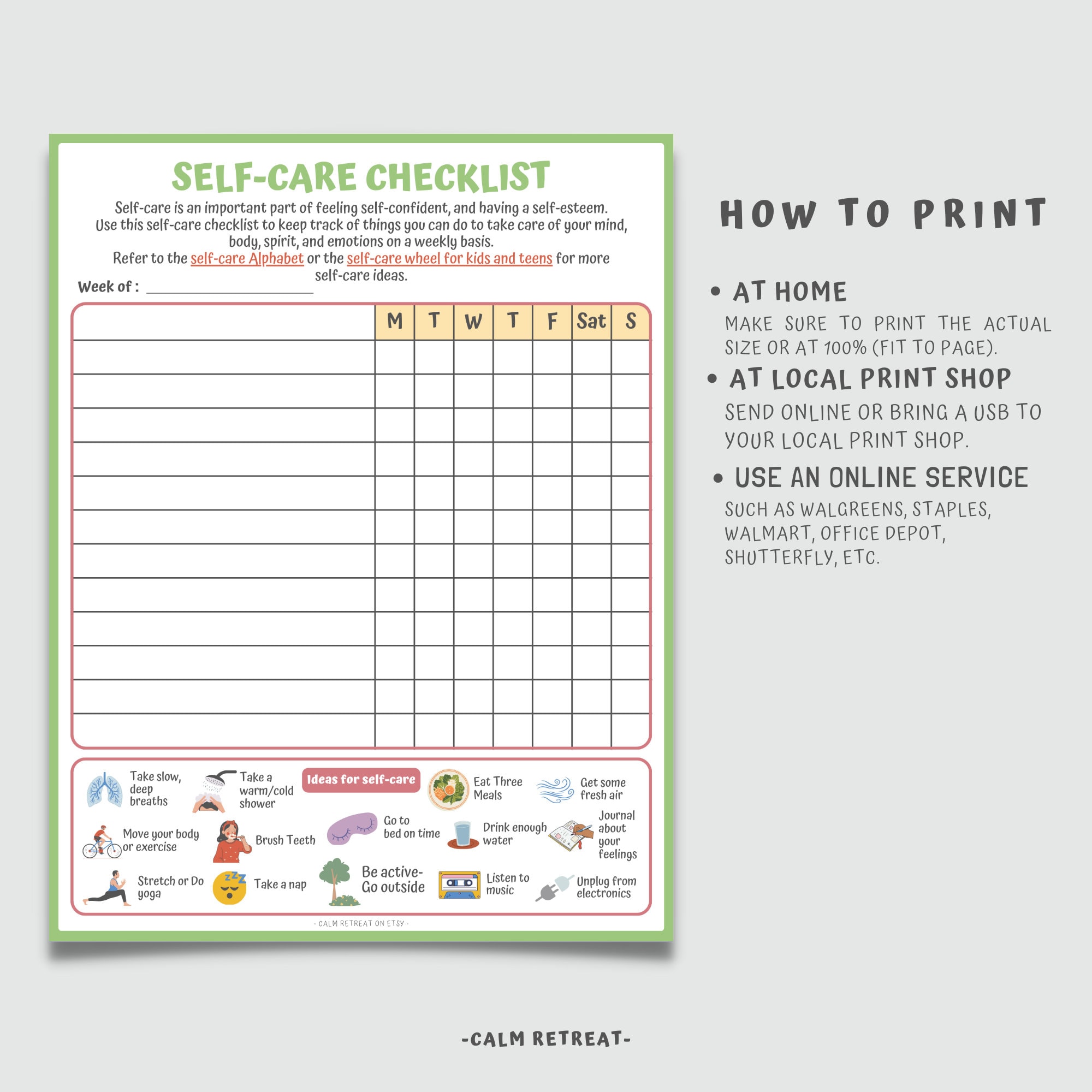Self Care Checklist for Teens, Worksheet for Kids Teens, Growth Mindset ...