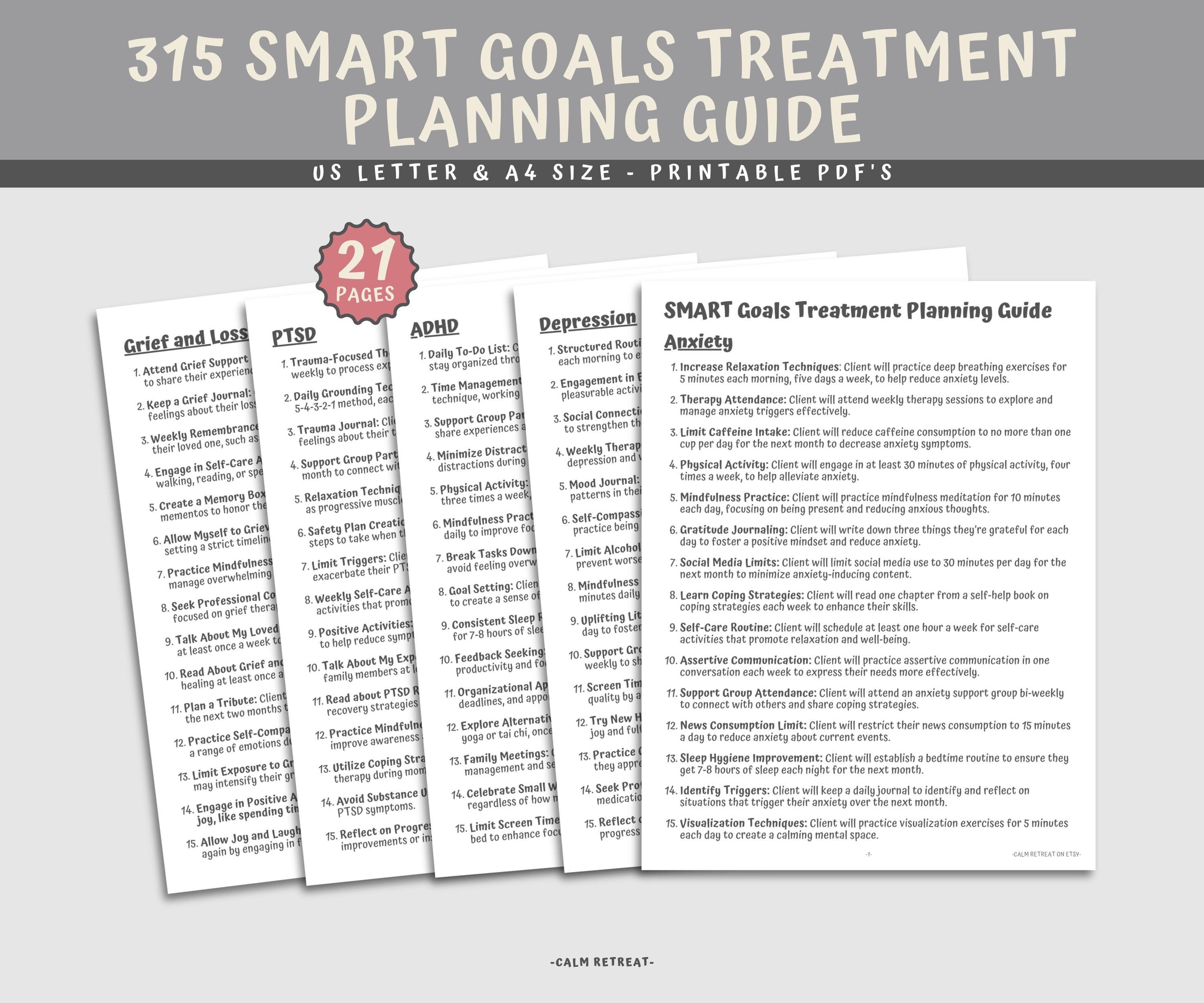 SMART Goals Treatment Planning Guide: Mental Health (digital Download ...