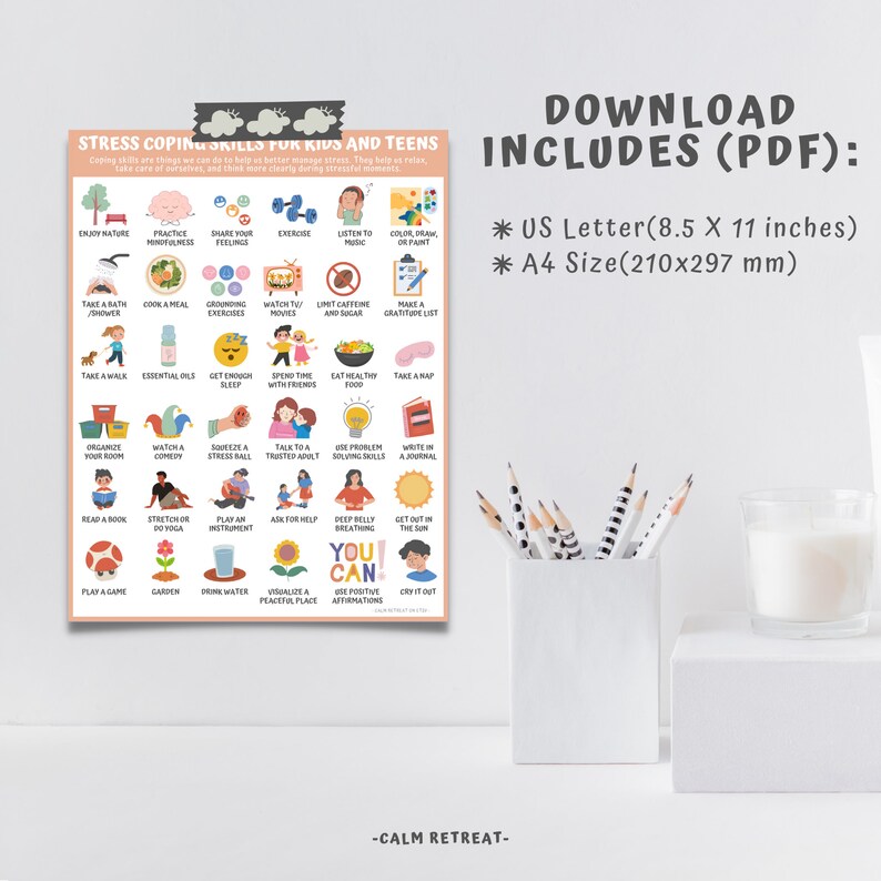 Mental Health Coping Skills Bundle for Kids & Teens 9 Pages, Therapy ...