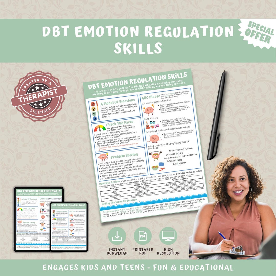 DBT Emotion Regulation Coping Skills Printable Handout, Dialectical ...
