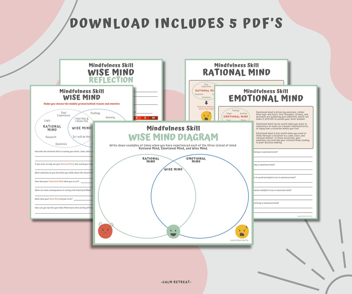 DBT Wise Mind Worksheets: Mindfulness Skills (PDF) - Etsy