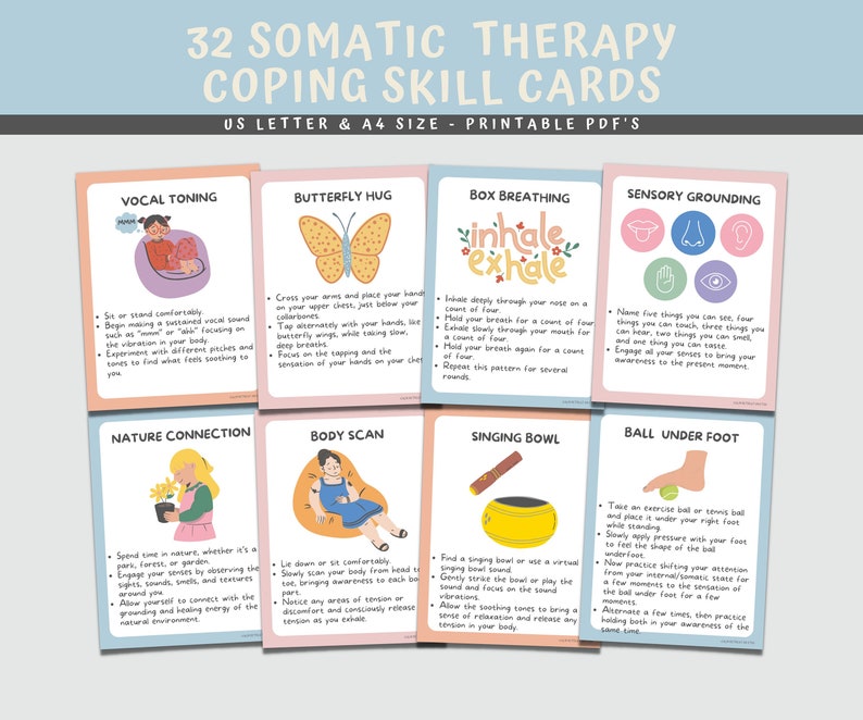 32 Somatic Therapy Exercise Cards for Adults and Kids, Nervous System ...