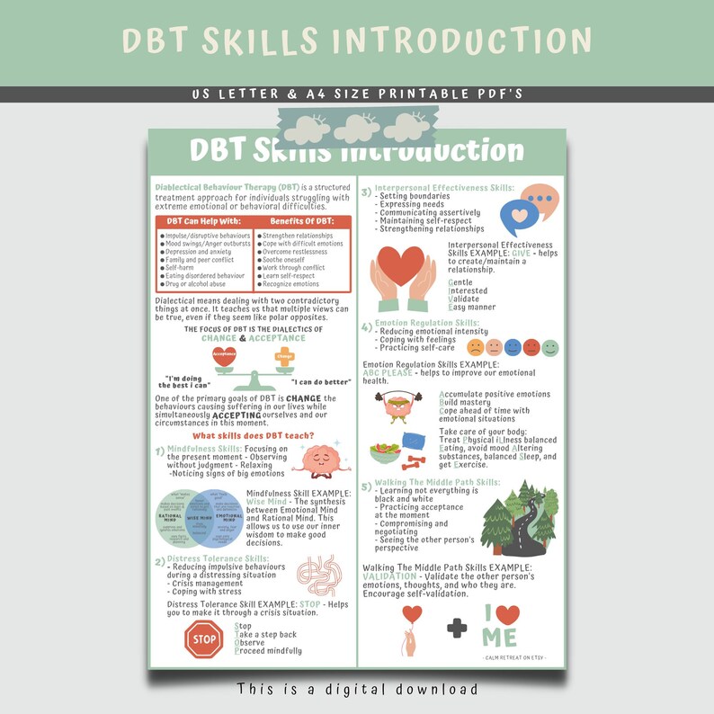 DBT Coping Skills Printable Handout, Therapist Resources, Therapy ...