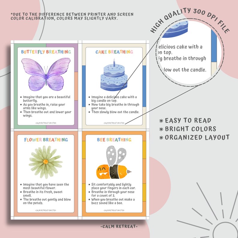 28 Scripted Mindfulness Breathing Cards for Kids, Anxiety Relief Tool ...