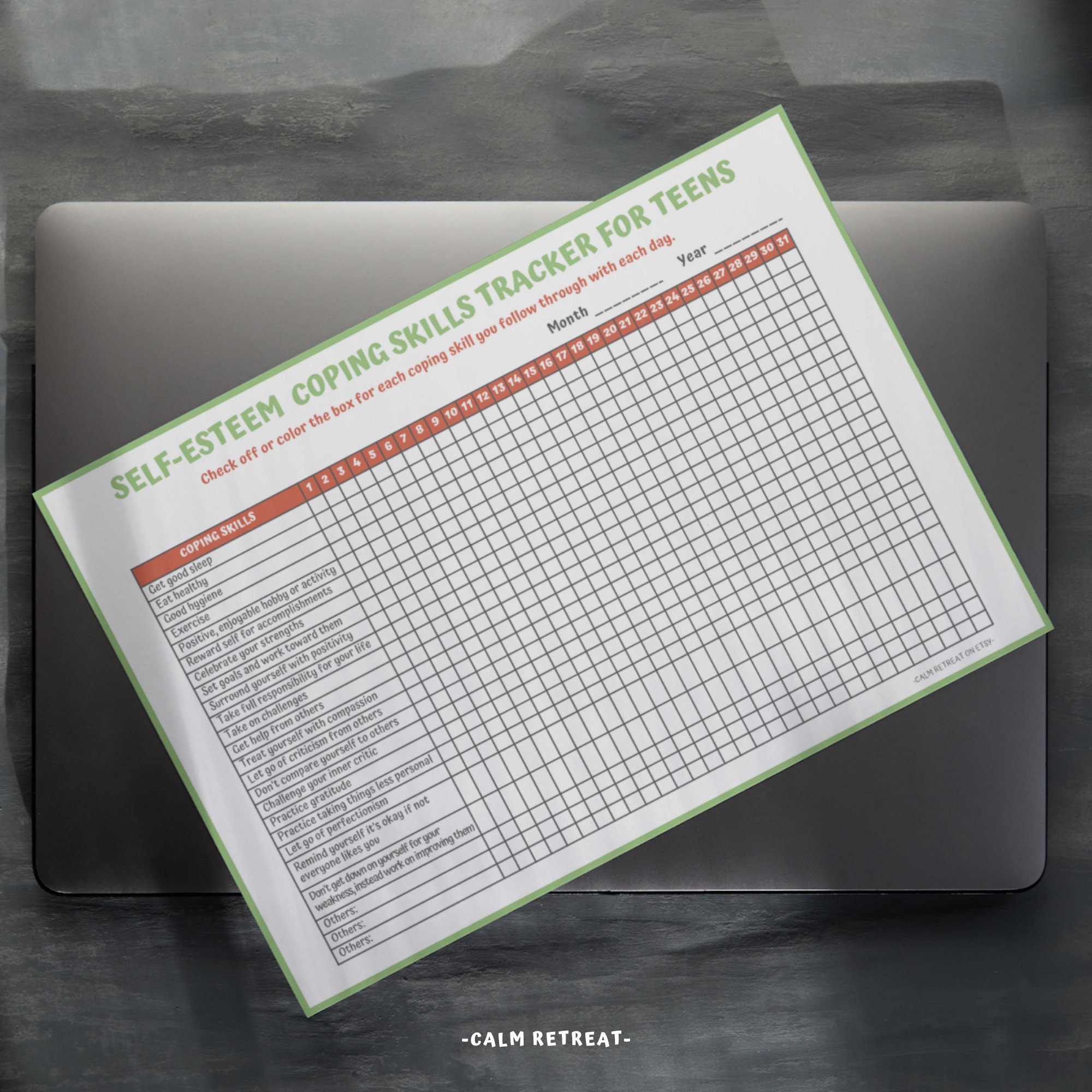 Coping Skills Tracker for Teens, Worksheet for Kids Teens, Growth ...