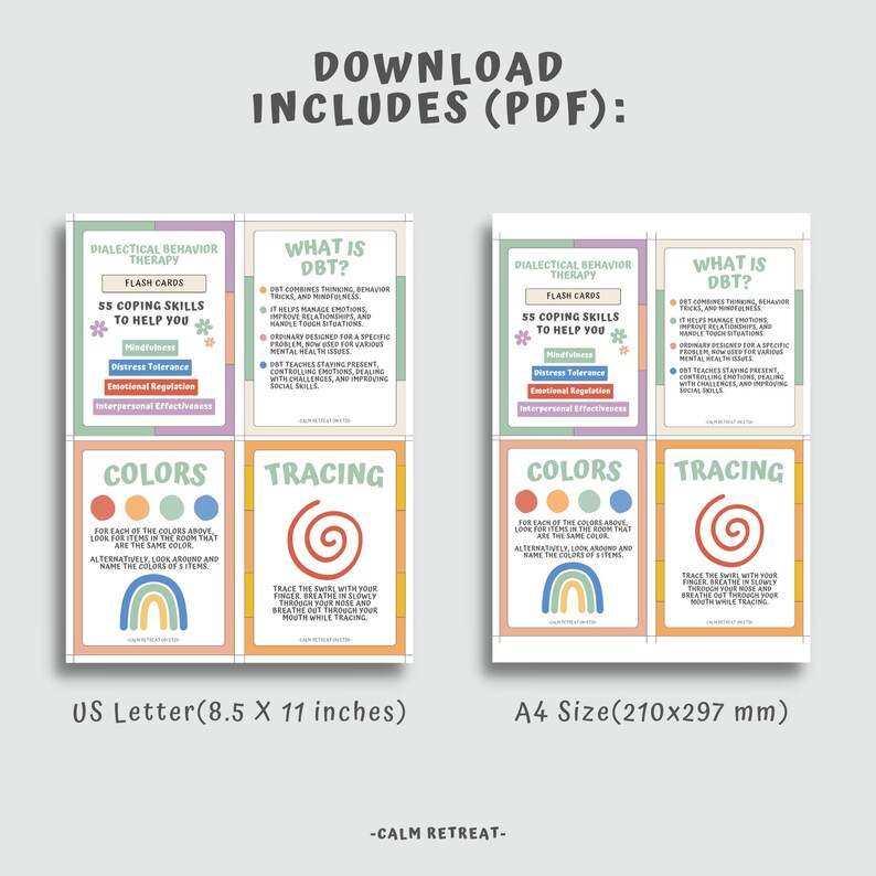 DBT Flash Cards, 55 Printable Cards, Self Help Cards, Coping Skills ...