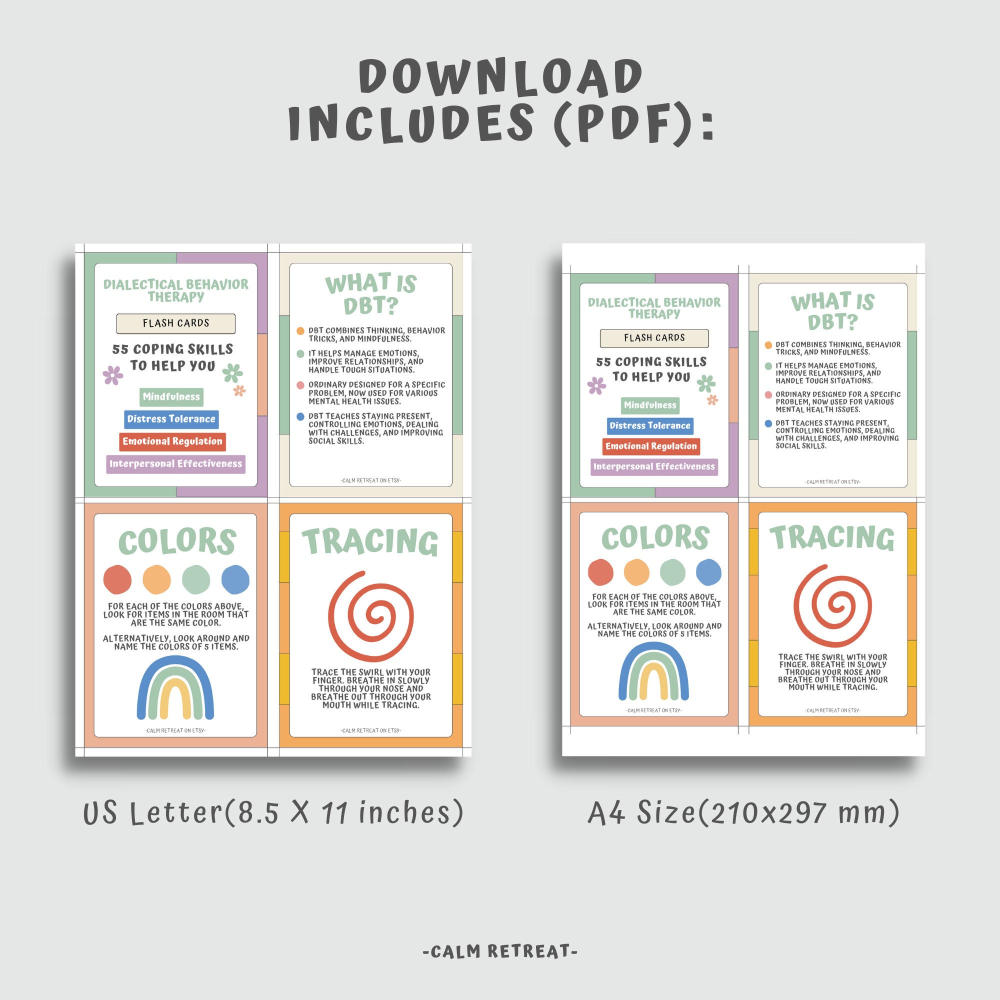 DBT Flash Cards, 55 Printable Cards, Self Help Cards, Coping Skills ...